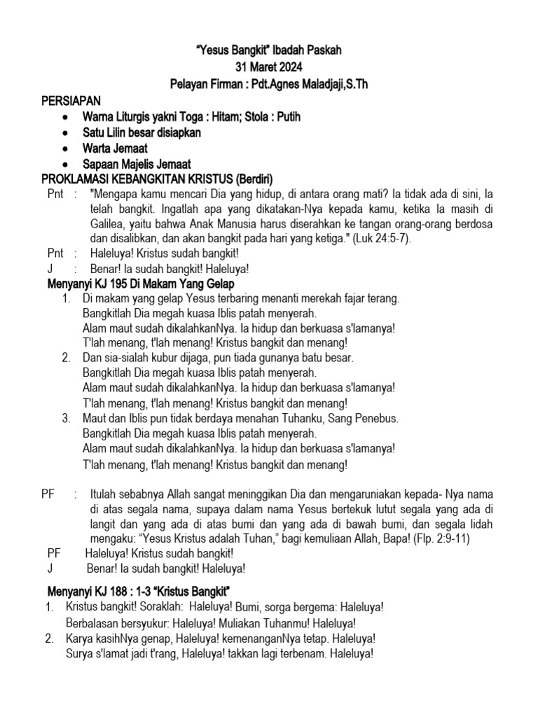 Ibadah Paskah: Yesus Bangkit 2024 | PDF