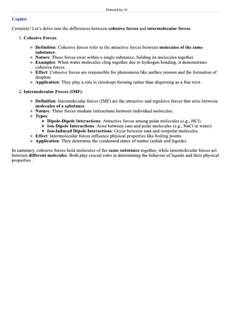 Cohesive and Intermolecular Forces | PDF