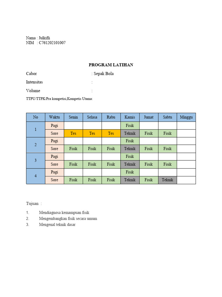 Program Latihan Sepak Bola Mingguan | PDF