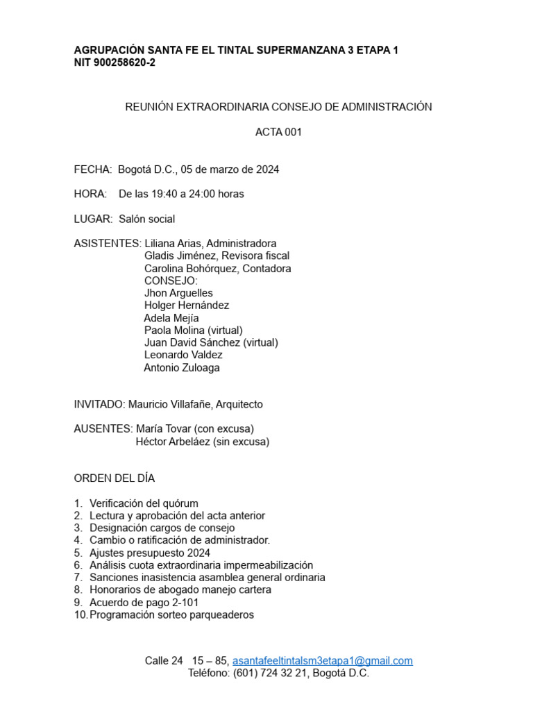 Acta Corregida - Docx para Pasar A Mano | PDF