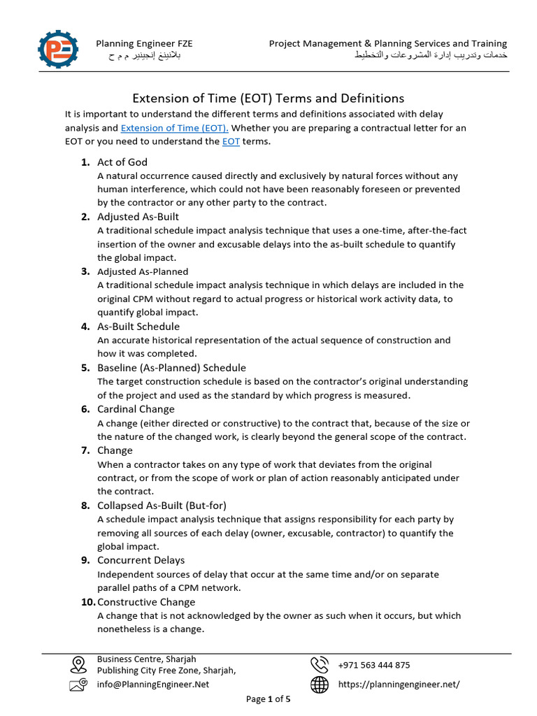 Extension of Time (EOT) Terms and Definitions PDF | PDF