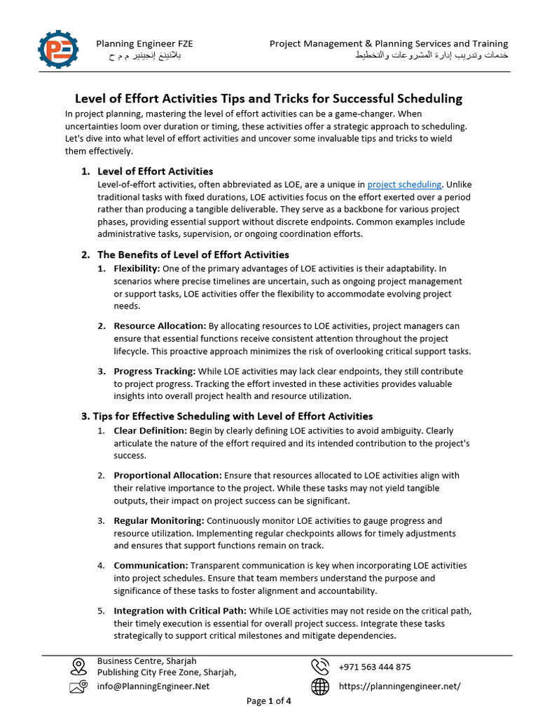 Level of Effort Activities Tips and Tricks For Successful Scheduling ...