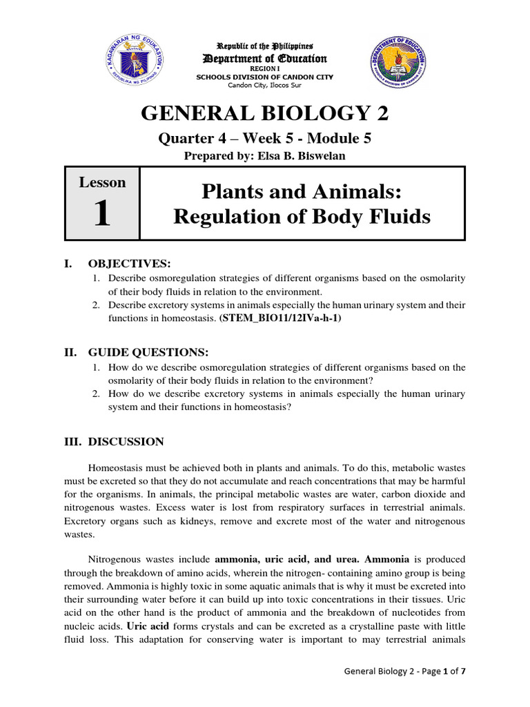 General Biology 2 - Q4 - W5 - M5 - LDS - Plants and Animals Regulation ...
