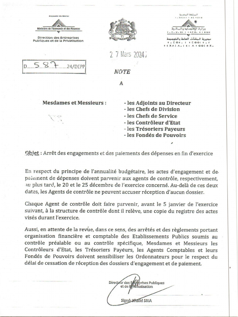 Note A-S Arret Engagement Et Depense Fin Exercice | PDF