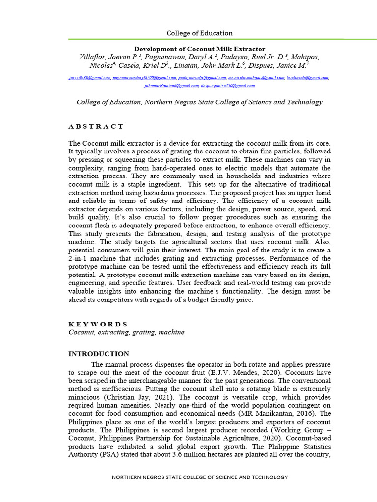 Development of Coconut Milk Extractor BTLED IA 4A | PDF | Validity (Statistics) | Drill