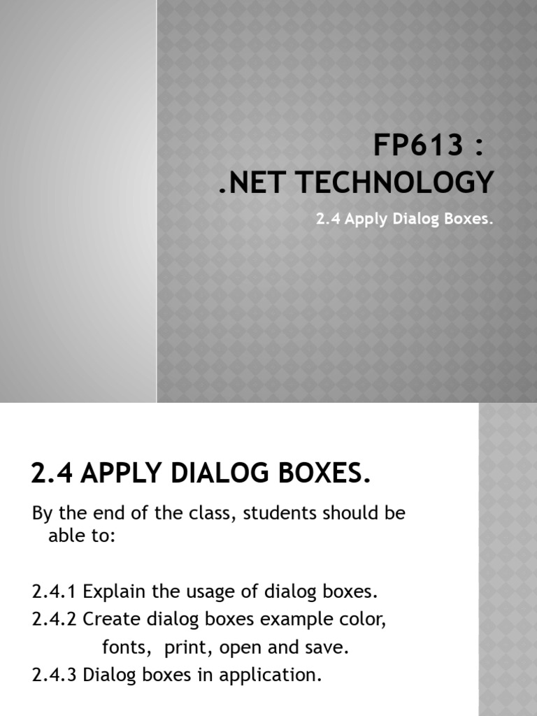 Dialog Box Implementation in .NET | PDF | Filename | Computer File