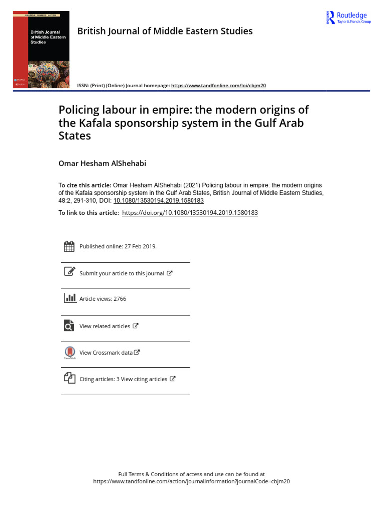 Policing Labour in Empire The Modern Origins of The Kafala Sponsorship ...
