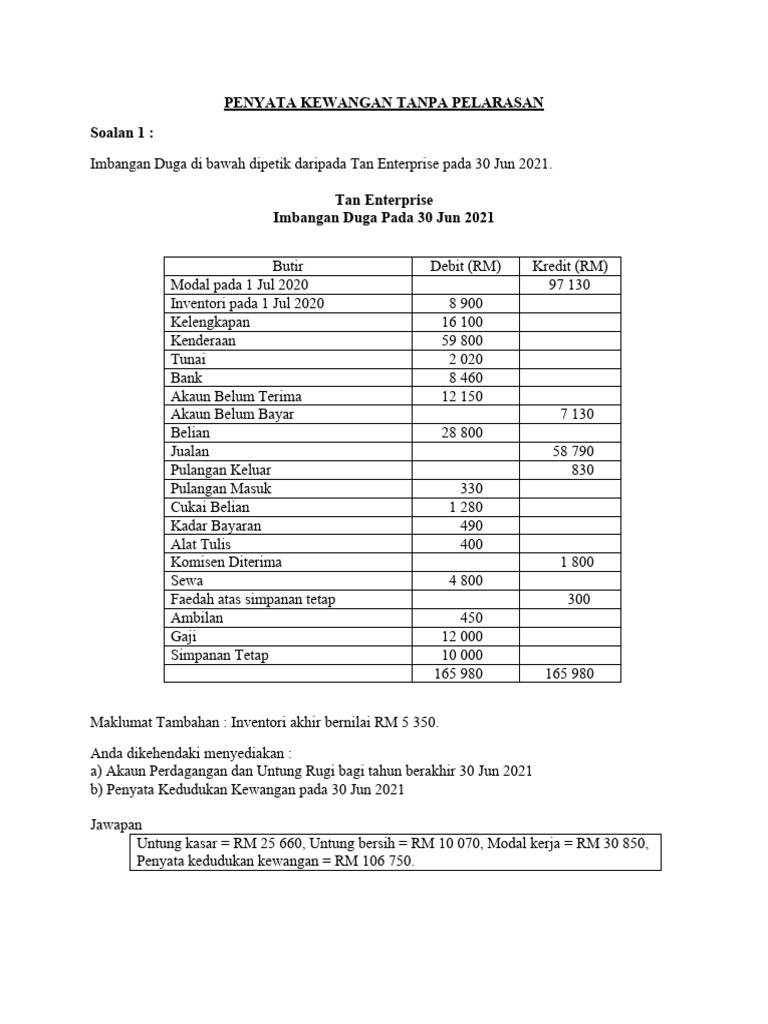Penyata Kewangan Tanpa Pelarasan | PDF