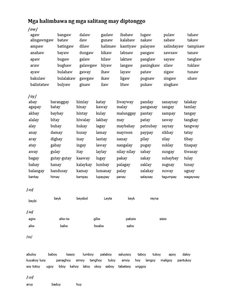 Diptonggo Words | PDF