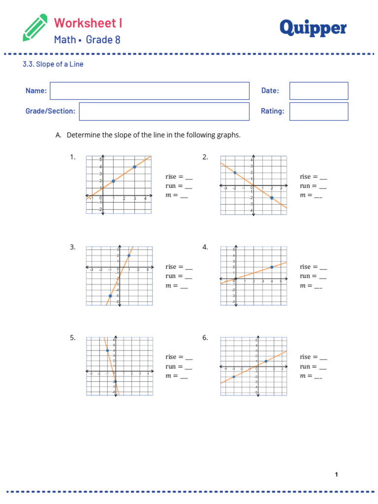 Grade 8 Math: Slope of a Line | PDF