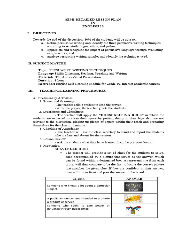 Lesson Plan | PDF | Persuasion | Public Speaking