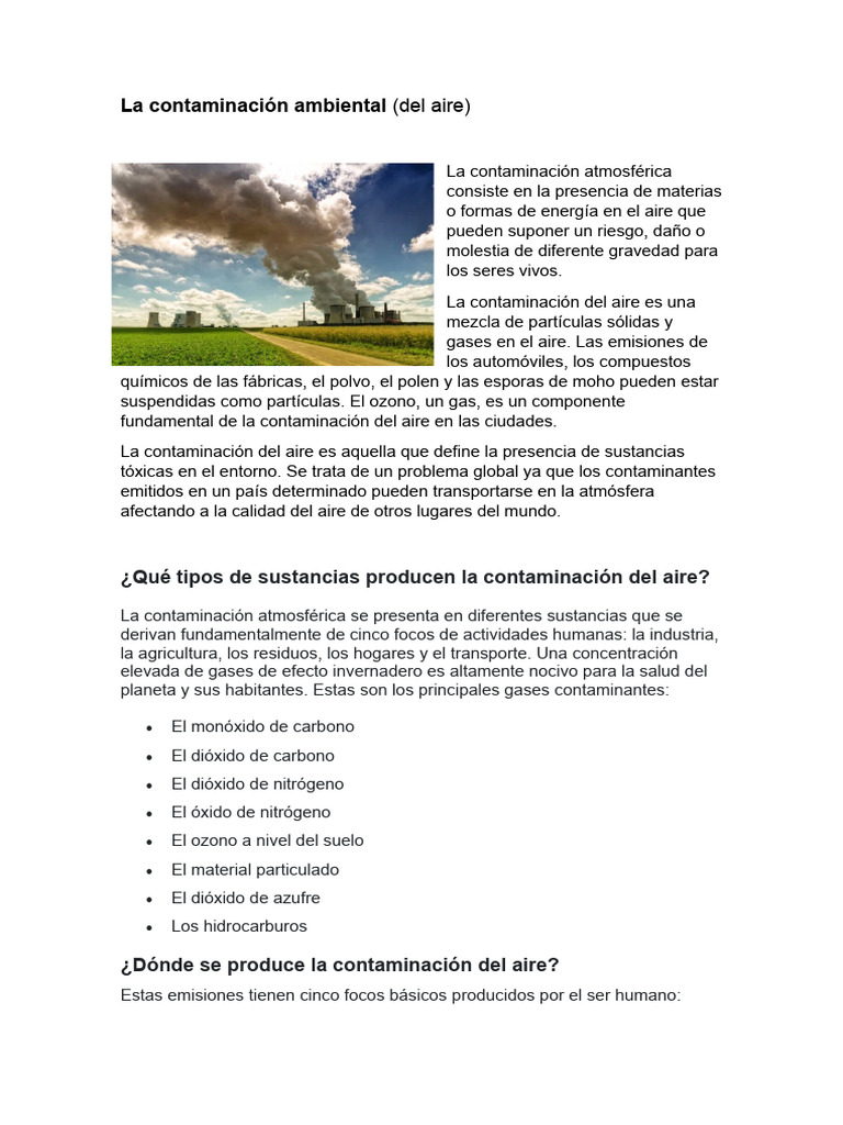 La Contaminación Del Aire | PDF | La contaminación del aire | Contaminación