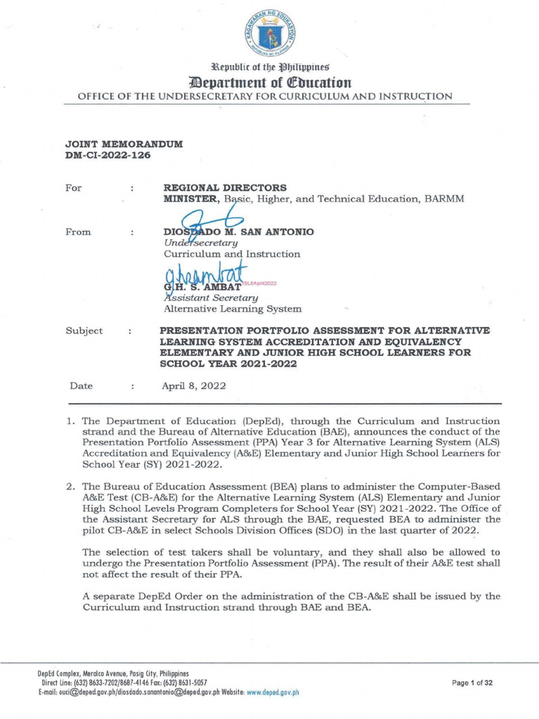 DM Ci 2022 126 Presentation Portfolio Assessment For Als Accreditation and Equivalency ...