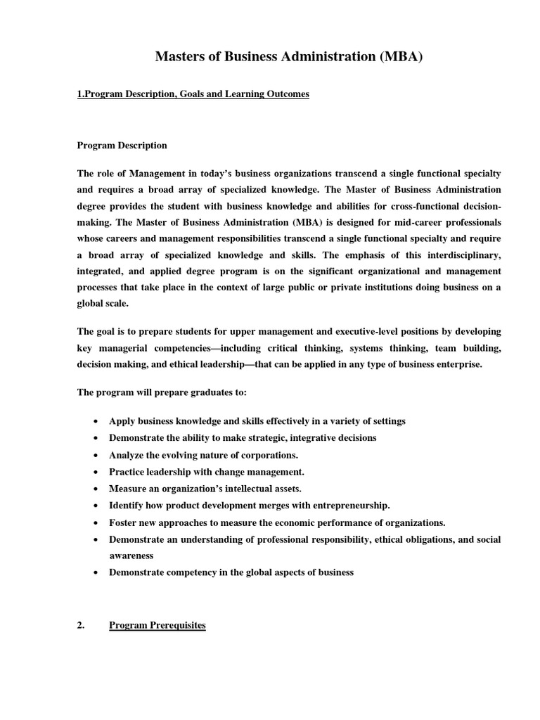 MBA Program Overview and Structure | PDF | Master Of Business ...