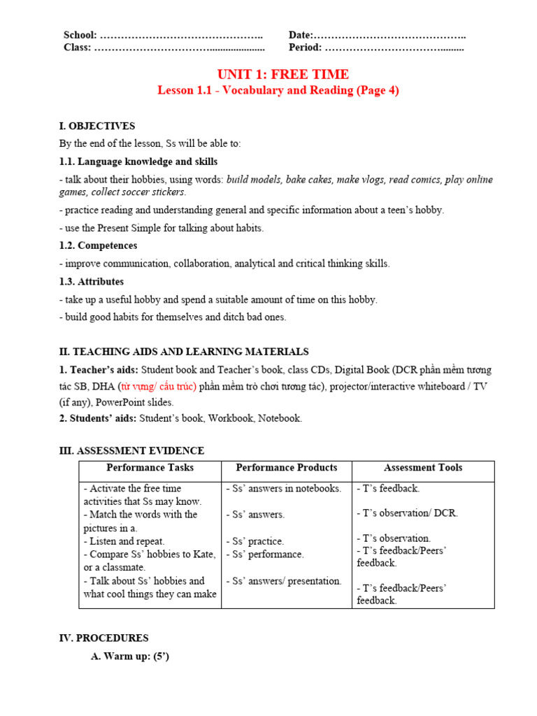 UNIT 1 - LESSON 1 - PART 1 - Vocabulary and Listening | PDF ...