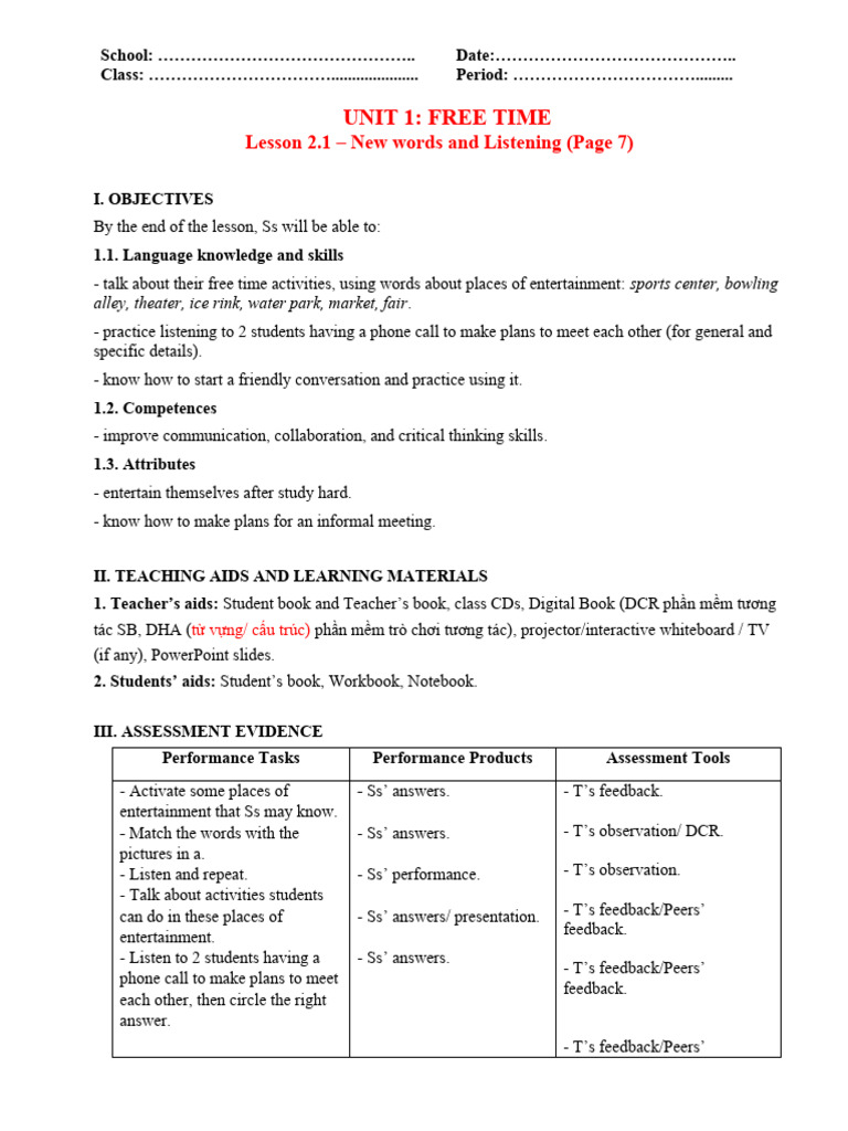 UNIT 1 - LESSON 2 - PART 1 - New Words and Listening | PDF | Vocabulary ...