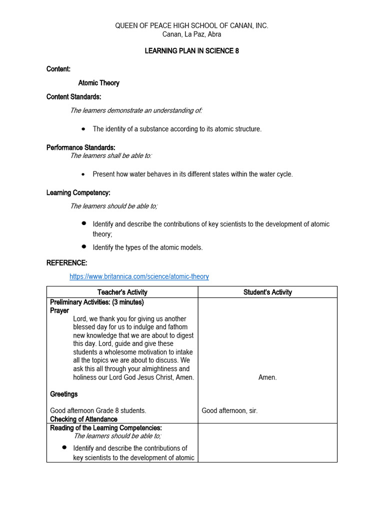 Lesson Plan Week 4 Atomic Theory | Download Free PDF | Atomic Nucleus ...