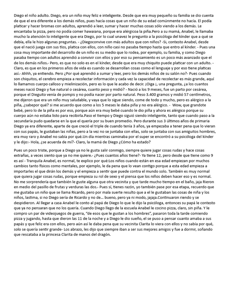Cuento Diego El Niño Adulto | PDF