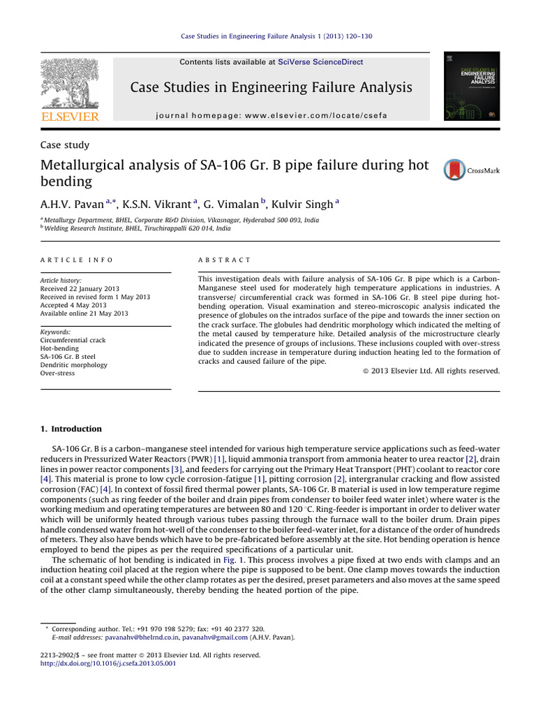 Metallurgical Analysis of SA-106 GR.B Pipe Failure During Hot Bending ... Metallurgical Analysis of SA-106 GR.B Pipe Failure During Hot Bending ...