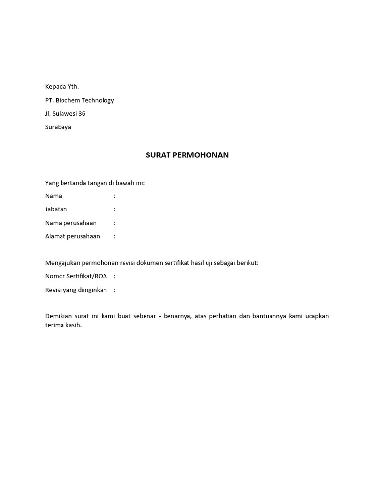 Contoh Surat Permohonan Revisi Sertifikat | PDF