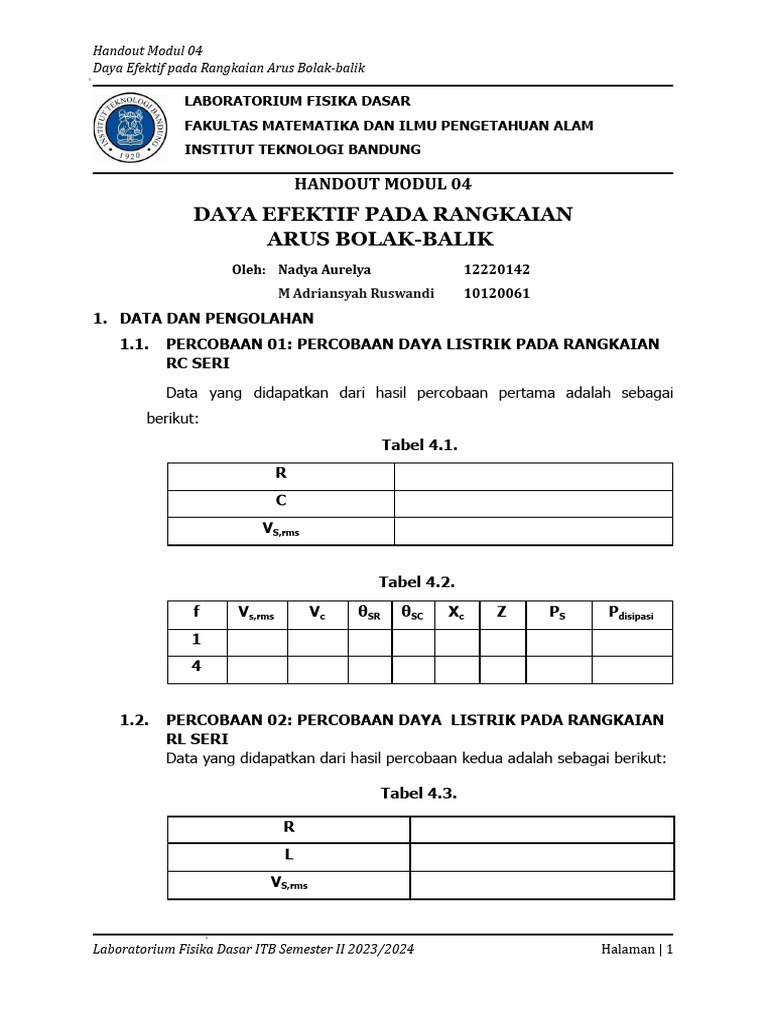 Handout Praktikan Modul 04 - Daya Efektif Pada Rangkaian Arus Bolak ...
