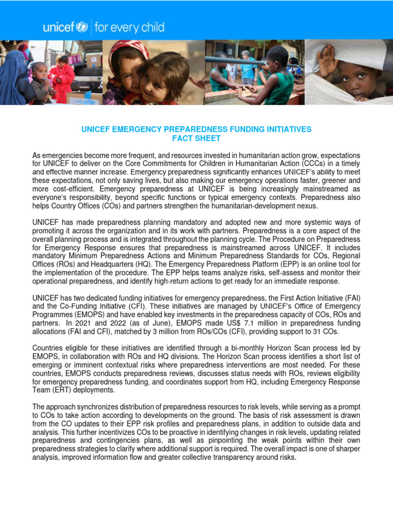 Funding Initiatives Factsheet of Unicef Emergency Preparedness ...