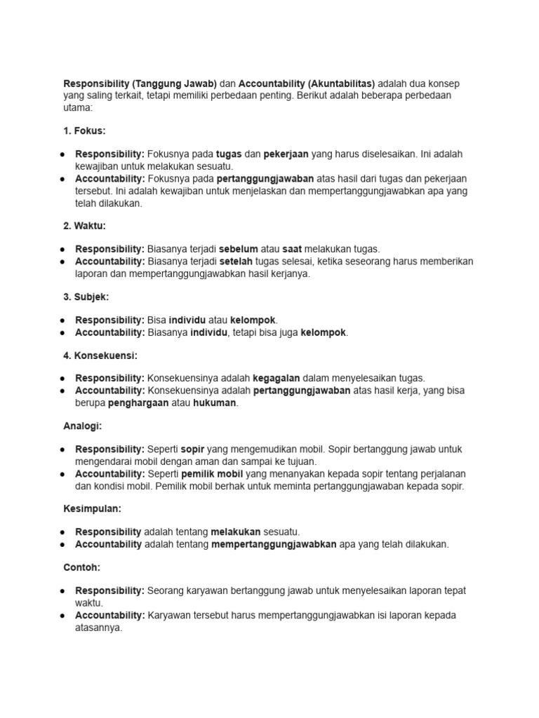 Apa Perbedaan Responsibility Dan Accountability | PDF