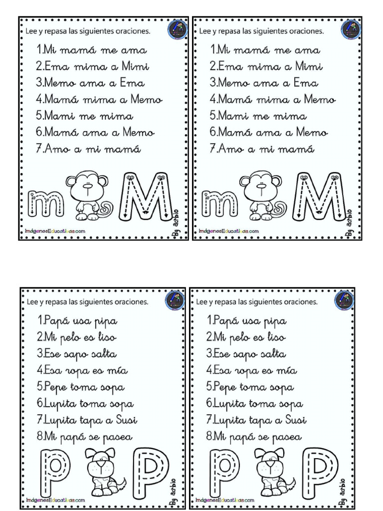 Oraciones Con M y P para Leer. Español Primero y Segundo Recortar - Doc1 | PDF