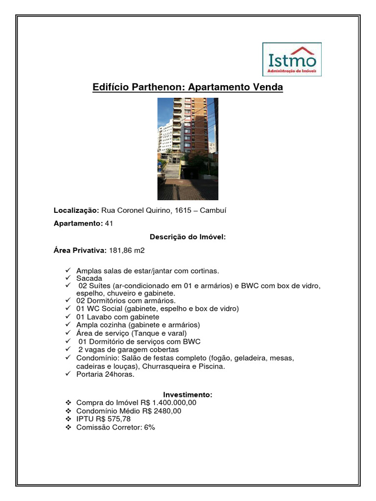 Ficha Técnica Parthenon Venda Apto41 | PDF