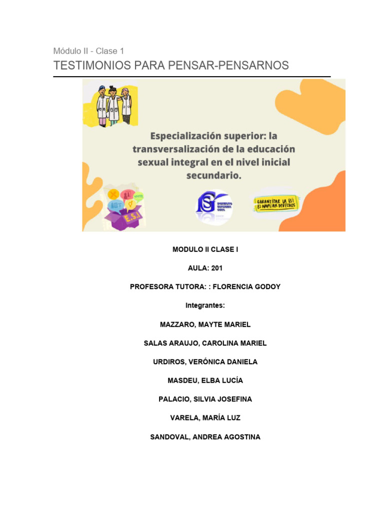 Trabajo Grupal Modulo 2 Clase 1 | PDF | Enseñando | Educación sexual