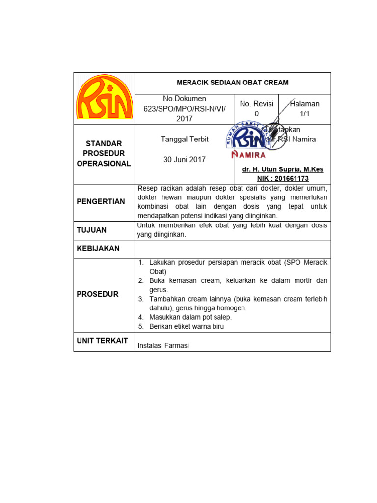 Spo Pelayanan Resep Racikan Cream | PDF