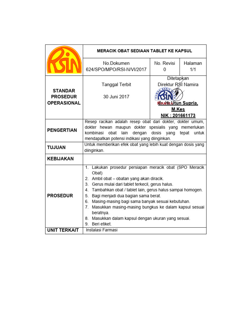 Spo Pelayanan Resep Racikan Kapsul | PDF