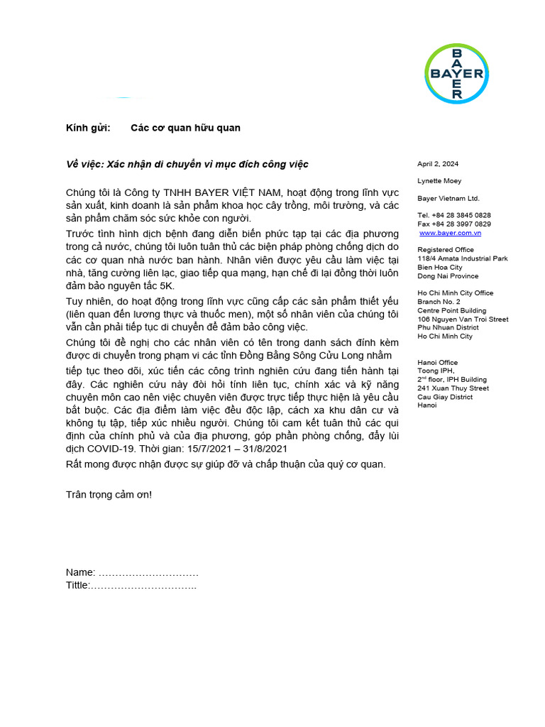 Xac Nhan Di Chuyen Vi Muc Dich Cong Viec - 210714 | PDF