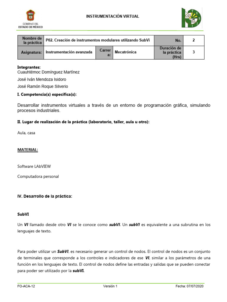 P02 Creación de Instrumentos Modulares Utilizando SubVi | PDF | Ventana ...