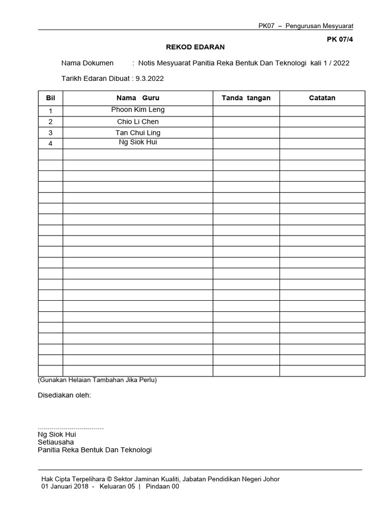 2022 Rbt 1 Pk07 4 Rekod Edaran Notis Mesyuarat Pdf