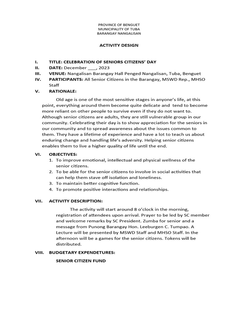 Seniors' Day Celebration Event | PDF | Old Age | Human Development