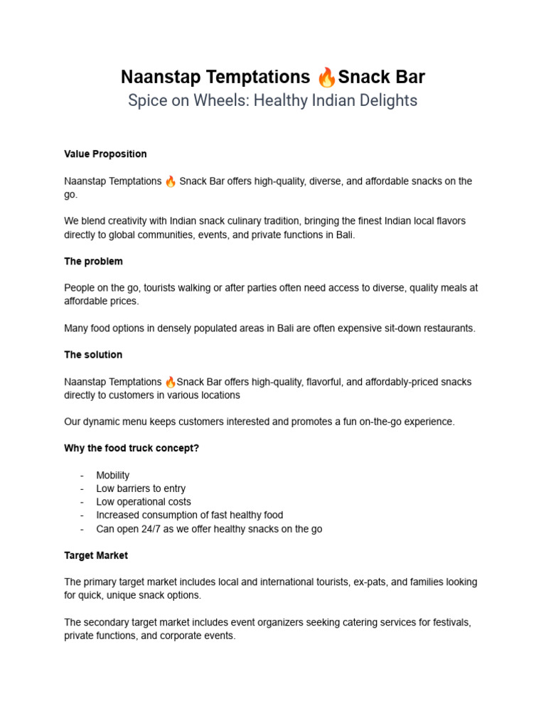 Naanstap Temptations ?snack Bar - Business Proposal | PDF | Restaurants ...