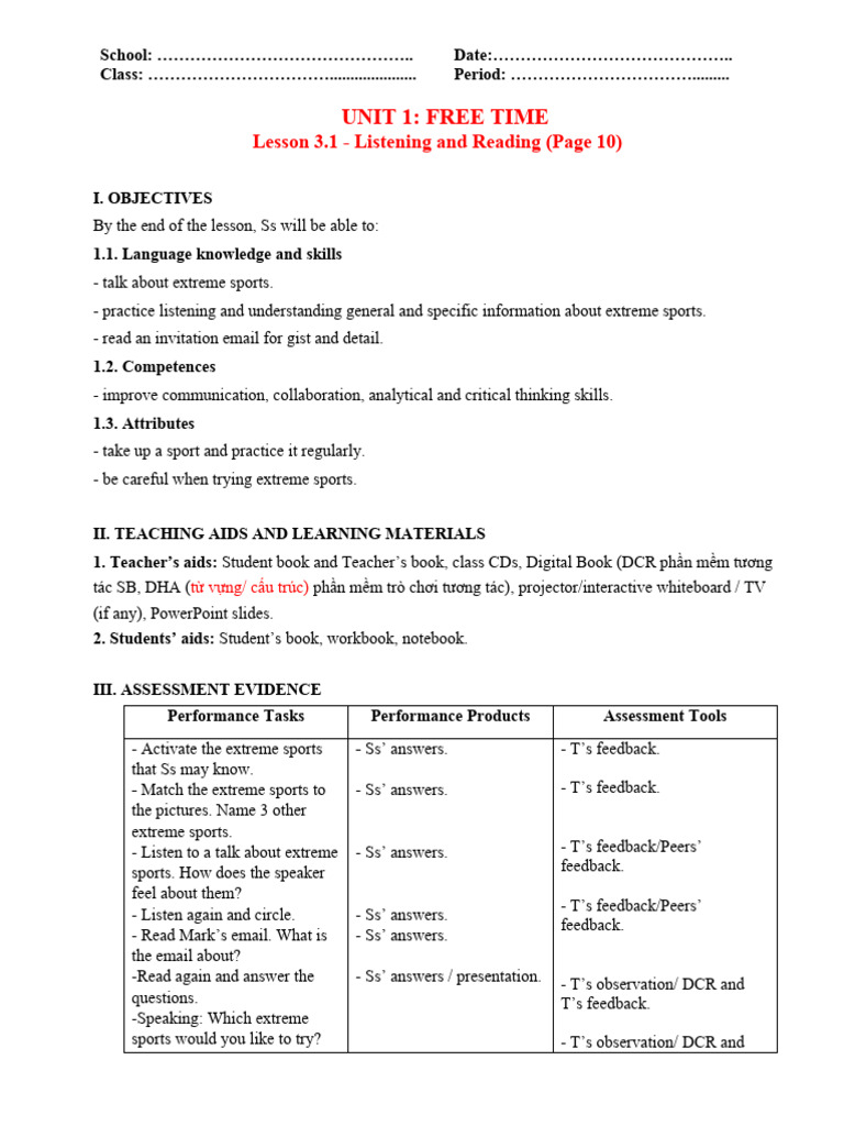 UNIT 1 - LESSON 3 - PART 1 - Listening and Reading | PDF | Reading Comprehension | Cognitive Science