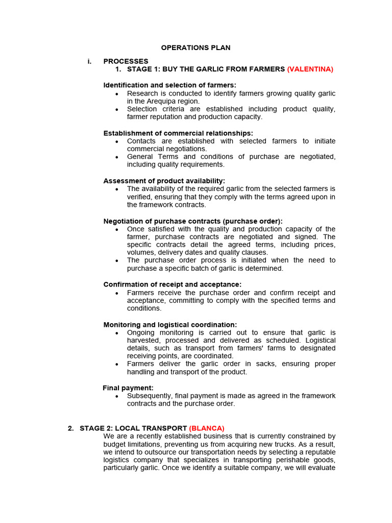 Operations Plan | PDF | Packaging And Labeling | Cargo