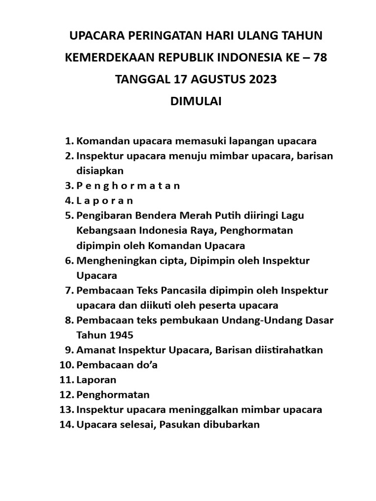 Susunan Acara Upacara Hut Ri | PDF