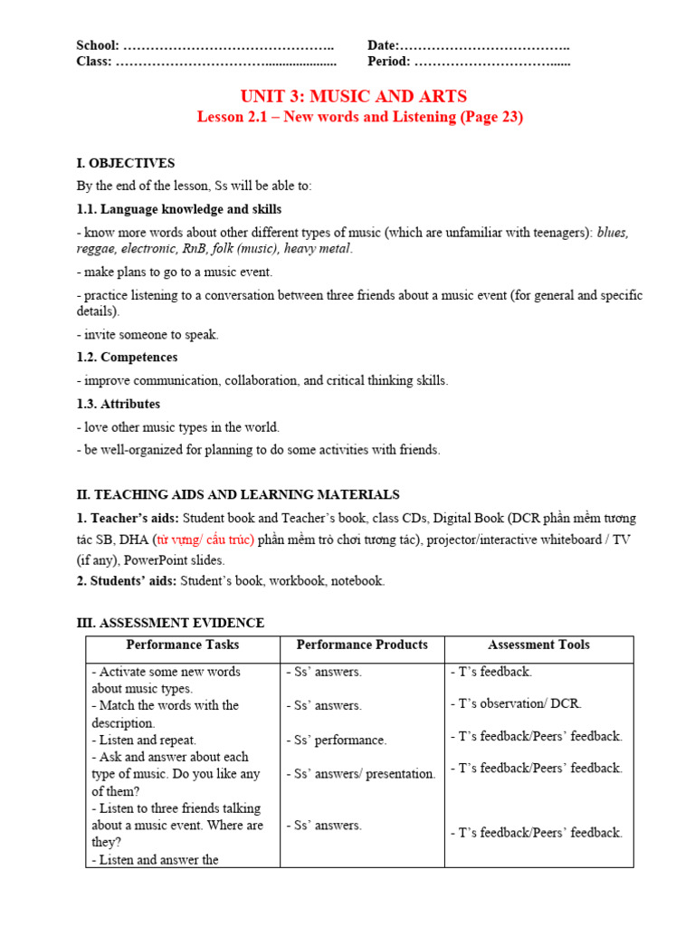UNIT 3 - LESSON 2 - PART 1 - New Words and Listening | PDF | Vocabulary ...