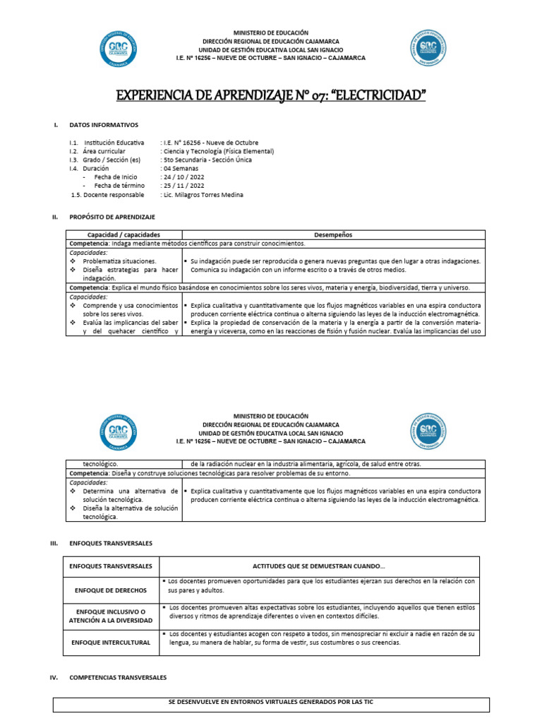 NO2023 - EXPERIENCIA DE APRENDIZAJE #07 - C y T - 5TO SEC. | PDF | Aprendizaje | Ingenieria ...
