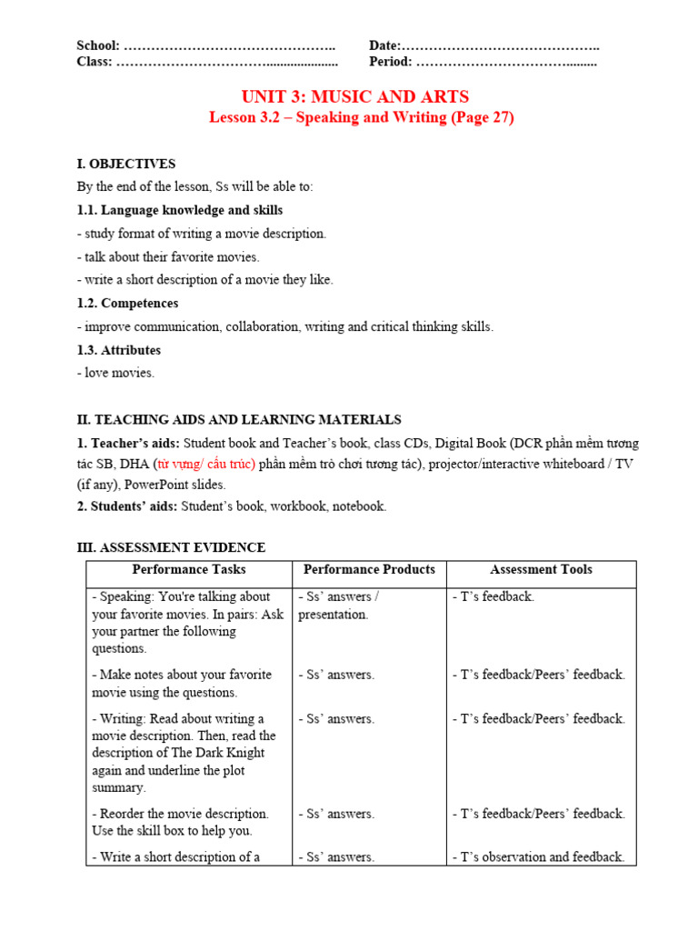 UNIT 3 - LESSON 3 - PART 2 - Speaking and Writing | PDF | Attention | Learning