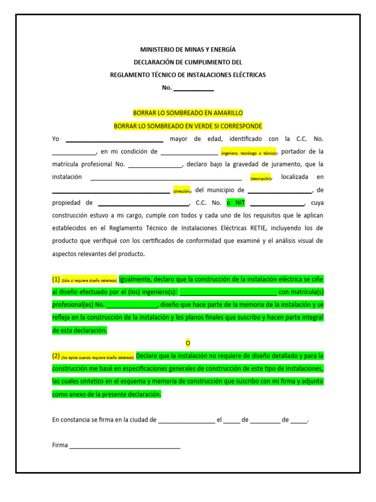 Formato de Cumplimiento Del Retie | PDF