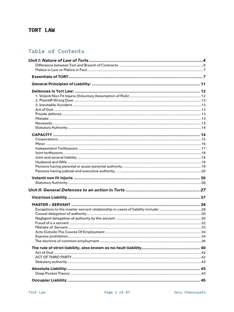 Tort Law 1 ALC Notes | PDF | Tort | Damages