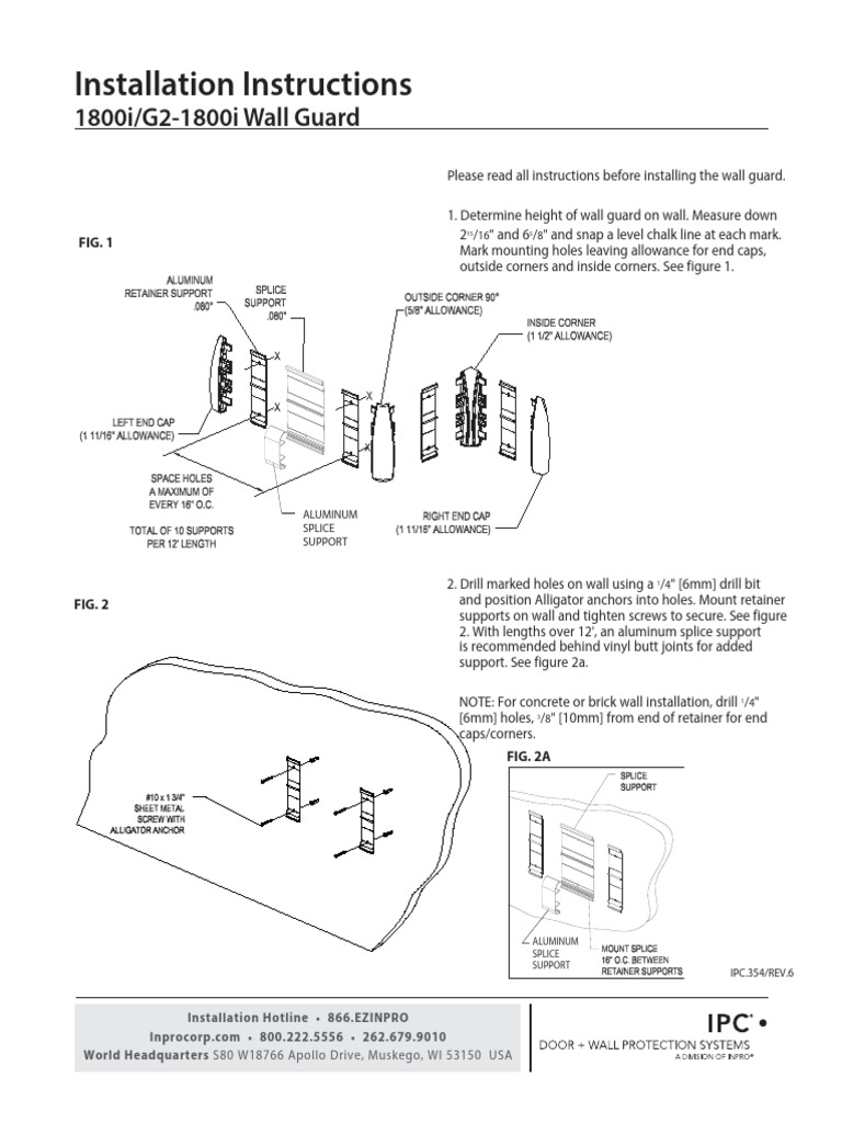Inpro 1300 Wall Guard Installation Guide | PDF | Screw | Woodworking