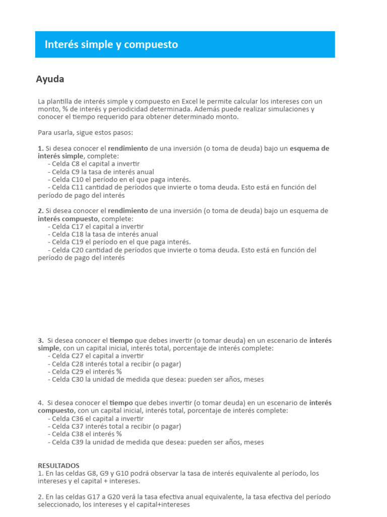 Planilla de Excel para Calculo de Interes Simple y Compuesto2 | PDF | Interés compuesto | Economias