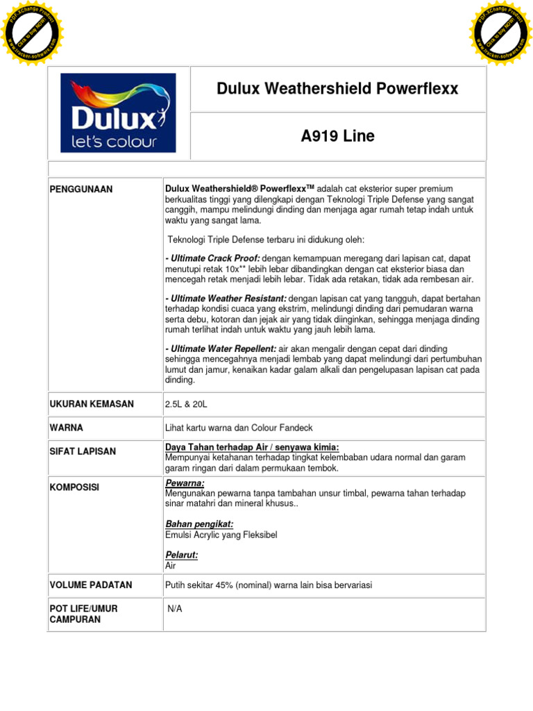 Tds A919 Dulux Weathershield Powerflexx Nov 2022 Id | PDF