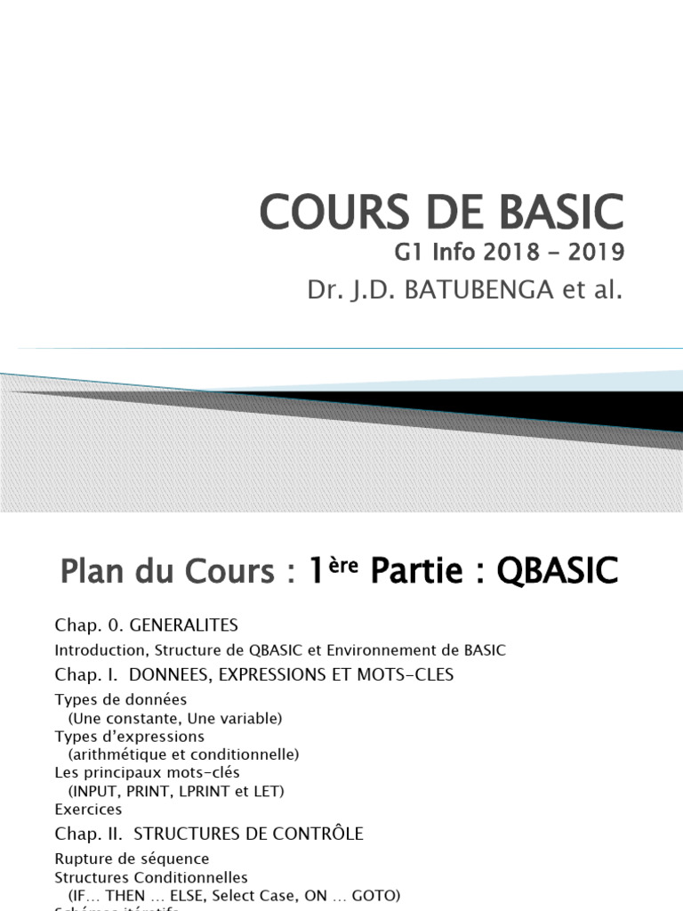 Cours Basic Pdf Structure De Contrôle Langage De Programmation