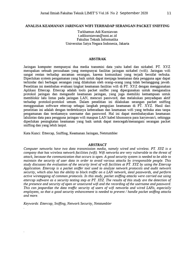 Keamanan Jaringan Wifi Packet Sniffing | PDF